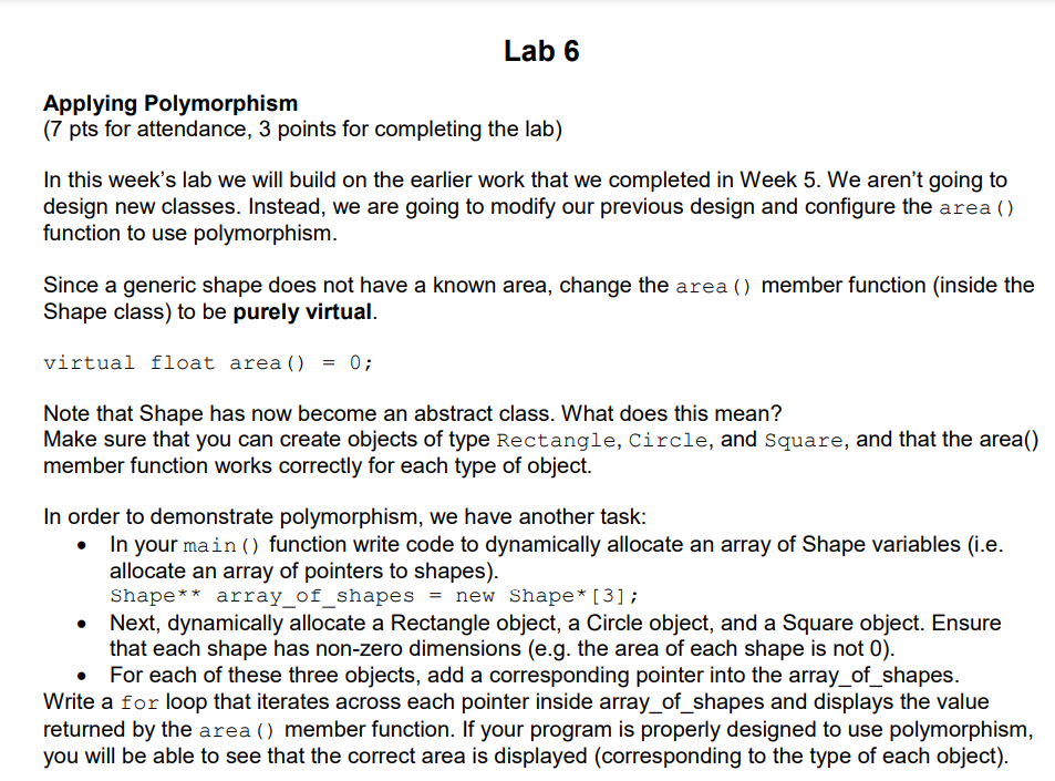 Solved Applying Polymorphism (7 pts for attendance, 3 points | Chegg.com