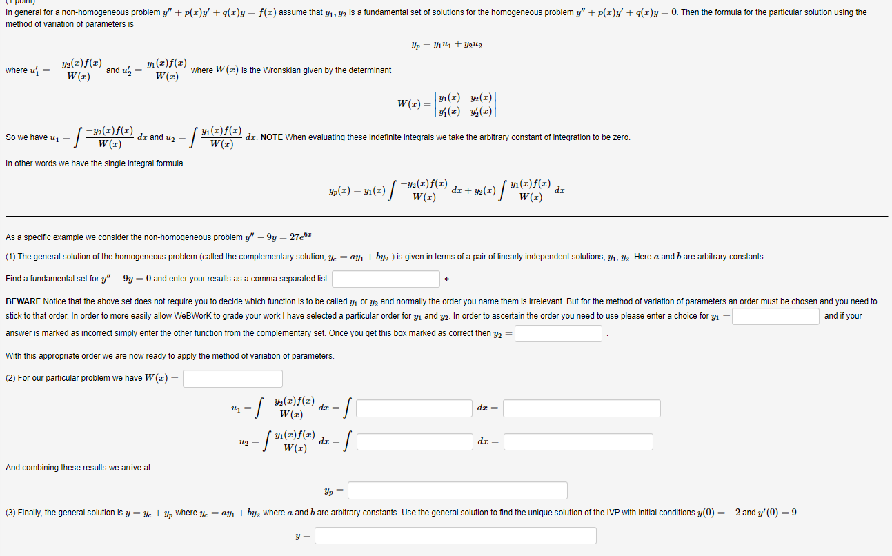 Solved method of variation of parameters is yp=y1u1+y2u2 | Chegg.com