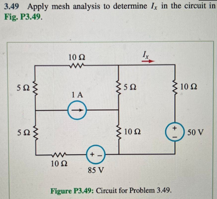 Solved 3.49 Apply mesh analysis to determine Ix in the | Chegg.com
