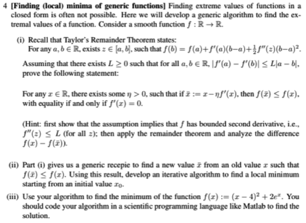 Solved 4 [Finding local) minima of generic functions] | Chegg.com