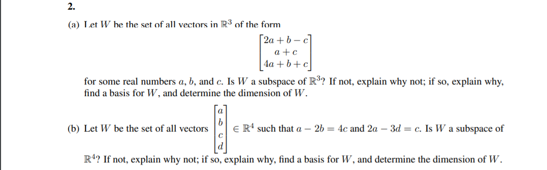 Solved 2. (a) Let W be the set of all vectors in R3 of the | Chegg.com