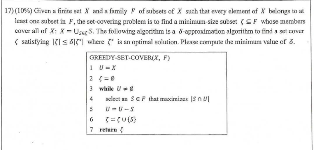17) (10\%) Given a finite set X and a family F of | Chegg.com