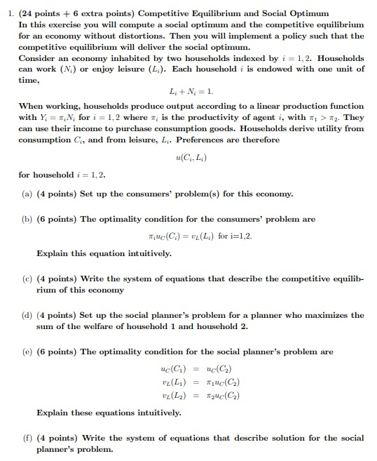1. (24 points + 6 extra points) Competitive | Chegg.com