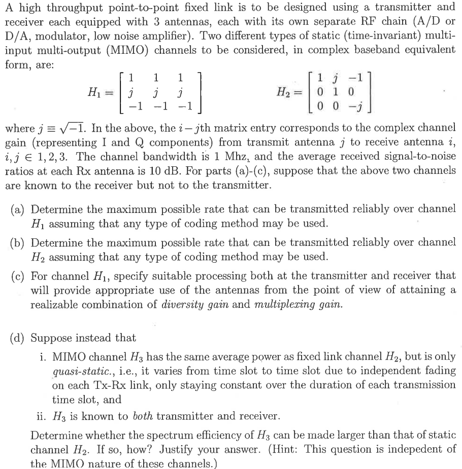 Solved A high throughput point-to-point fixed link is to be | Chegg.com