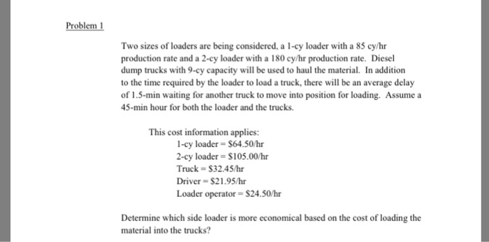 Solved Problem 1 Two sizes of loaders are being considered, | Chegg.com