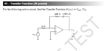 Solved For the following active circuit, find the Transfer | Chegg.com