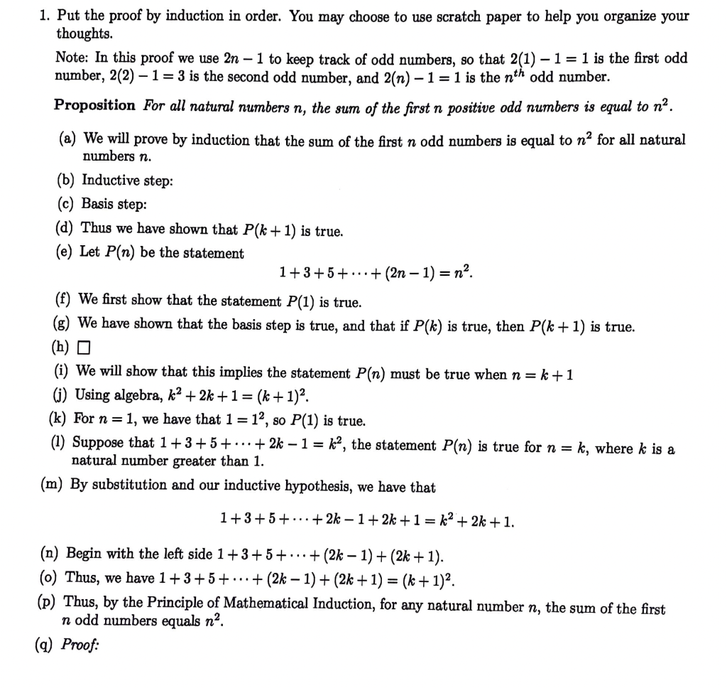 Solved 1. Put the proof by induction in order. You may | Chegg.com