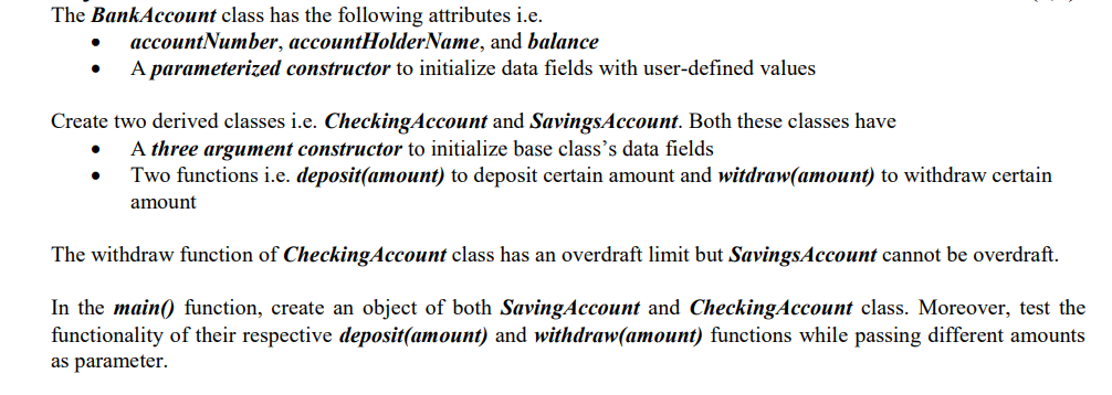 Solved The BankAccount class has the following attributes | Chegg.com