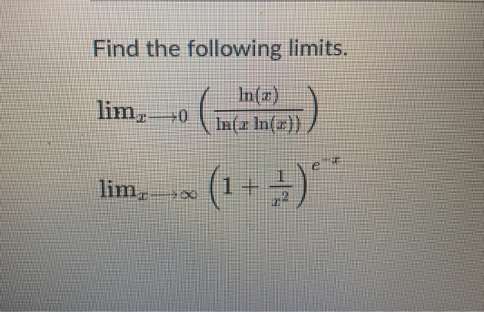 Solved Find the following limits. In(a) ln(a In() lin | Chegg.com