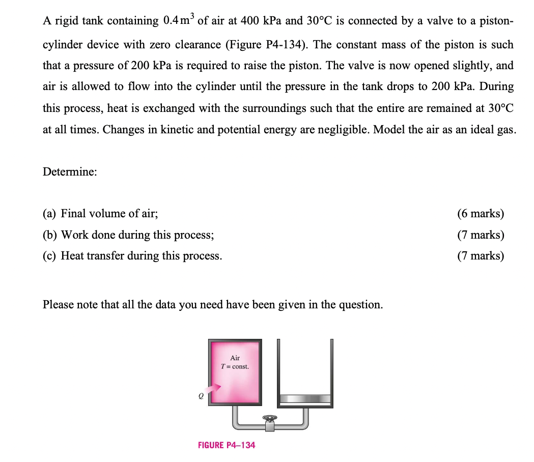Solved A rigid tank containing 0.4m3 of air at 400 kPa and | Chegg.com