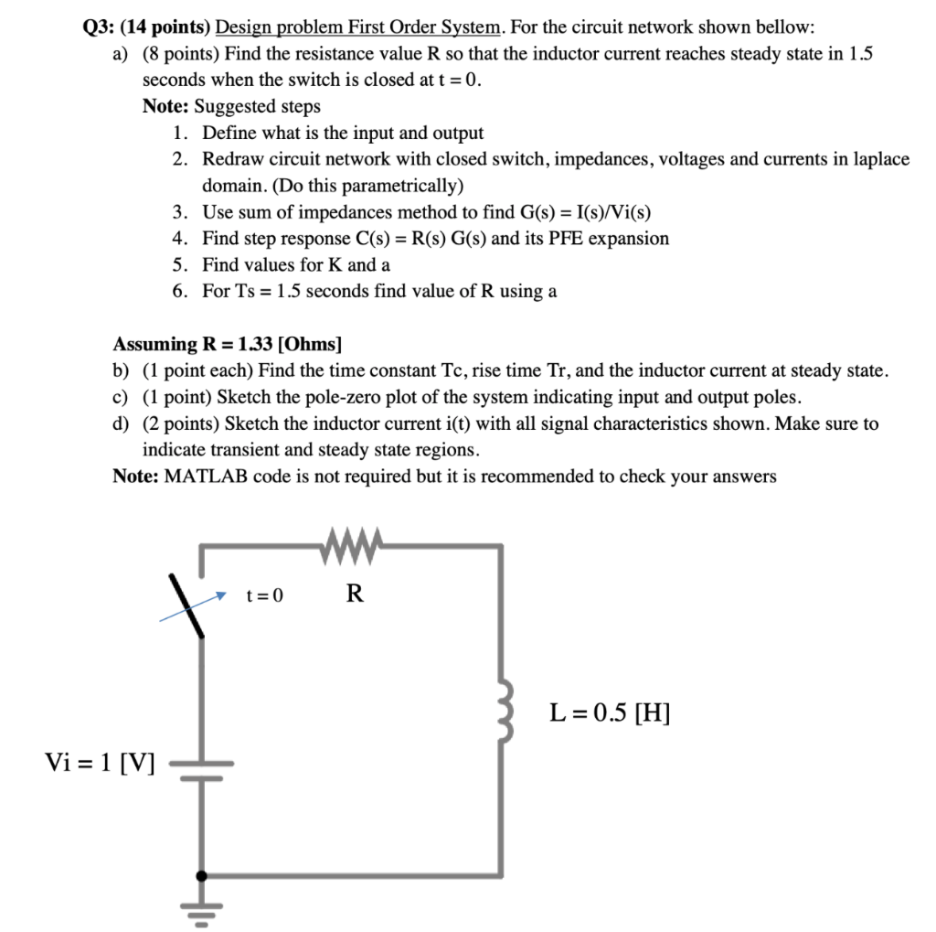 Solved Design problem First Order System. For the circuit | Chegg.com