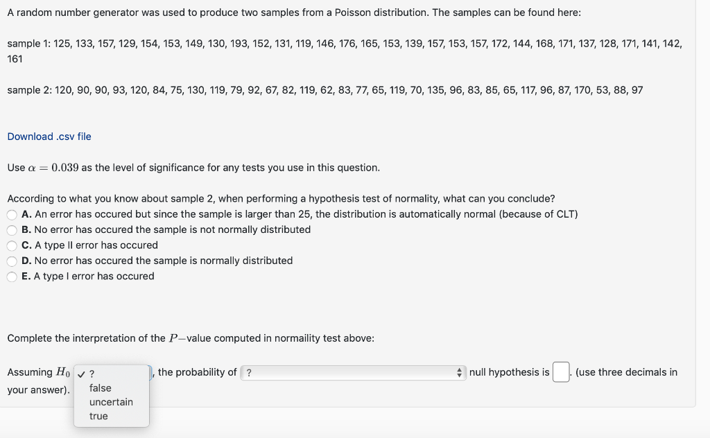 Solved A random number generator was used to produce two | Chegg.com