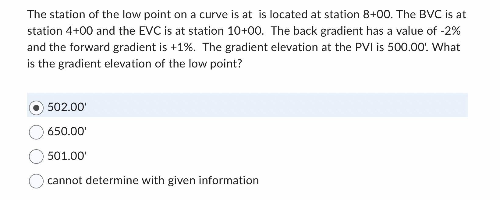 Solved Given stations and gradient elevations: - BVC: 50+30; | Chegg.com