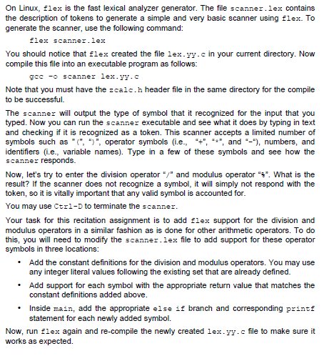 Solved On Linux, flex is the fast lexical analyzer | Chegg.com