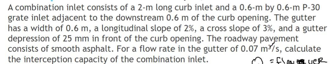 A combination inlet consists of a 2−m long curb inlet | Chegg.com
