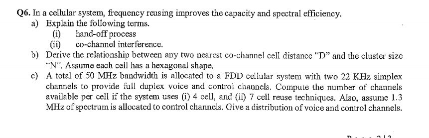 Solved Q6. In a cellular system, frequency reusing improves | Chegg.com