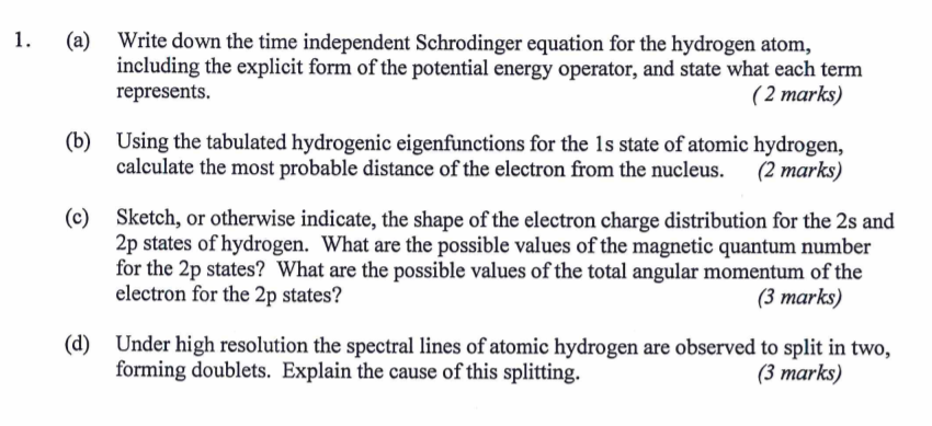 Solved 1. (a) Write down the time independent Schrodinger | Chegg.com