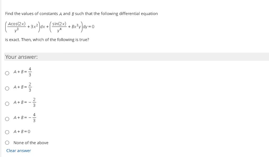 Solved Find the values of constants A and B such that the | Chegg.com