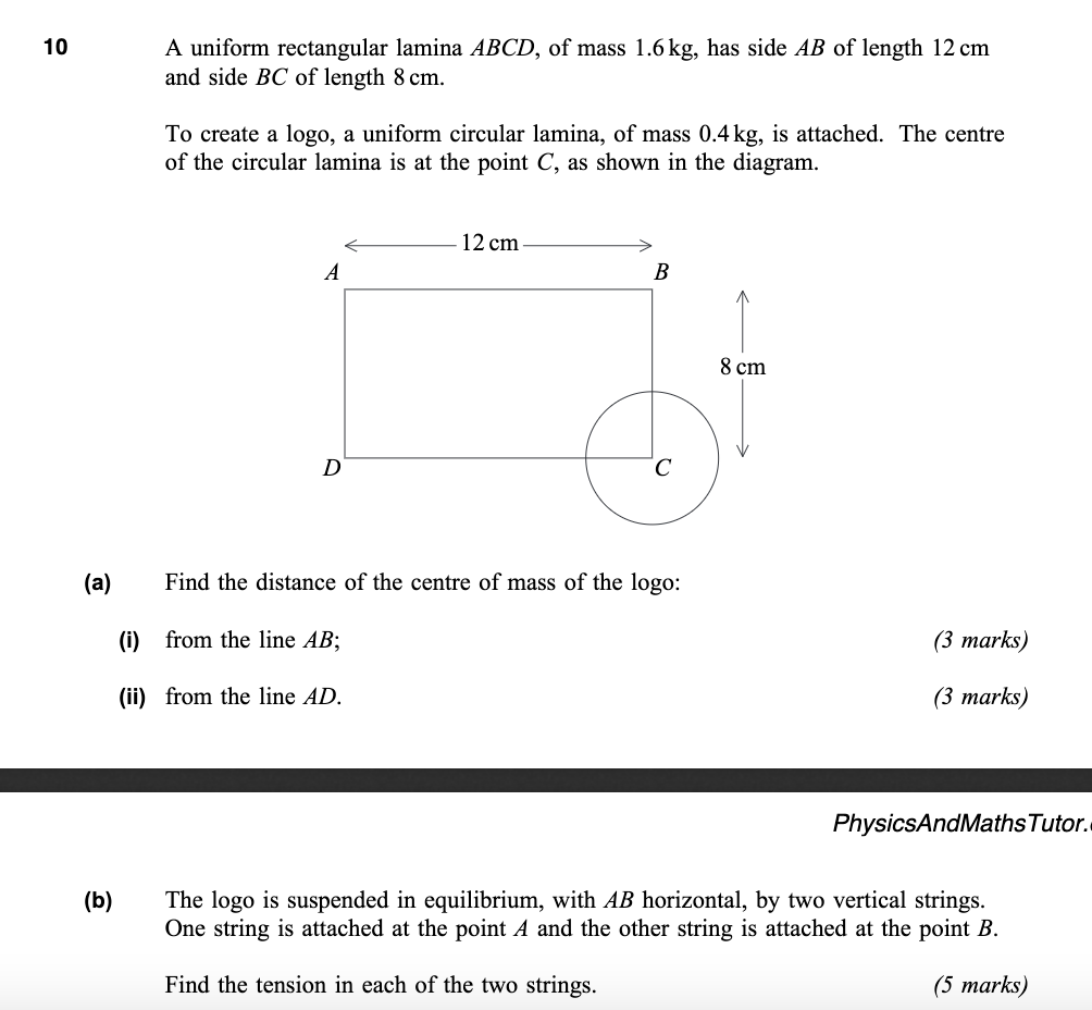 Solved 10 A uniform rectangular lamina ABCD, of mass 1.6 kg, | Chegg.com