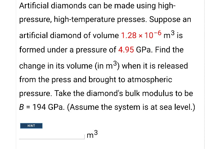 Solved Artificial diamonds can be made using high- pressure, | Chegg.com