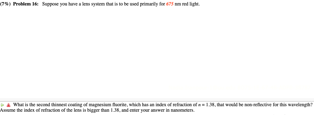 Solved (7\%) Problem 16: Suppose you have a lens system that | Chegg.com