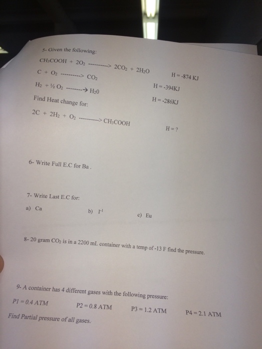 Solved Given the following: CH_3 COOH + 2O_2 rightarrow | Chegg.com