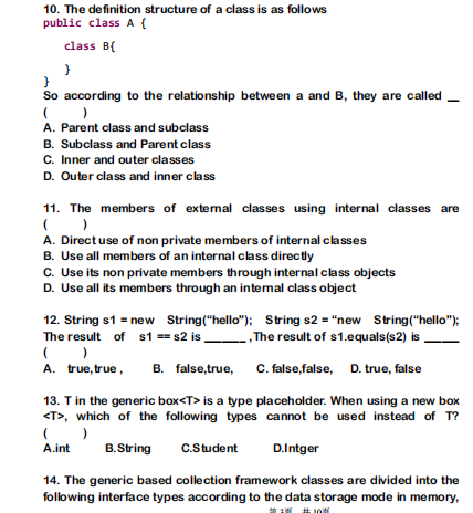 Solved 10. The definition structure of a class is as follows | Chegg.com