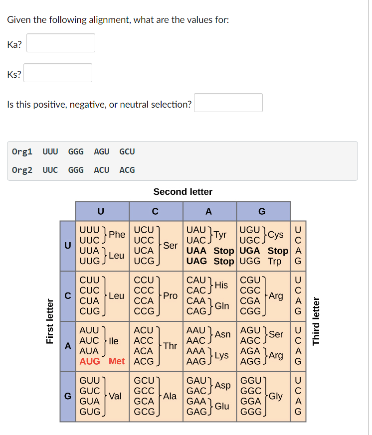 Solved Given the following alignment, what are the values | Chegg.com