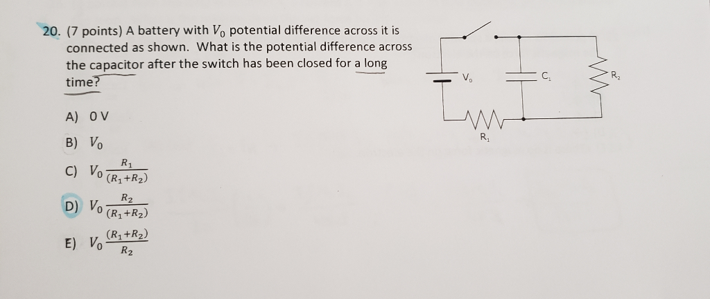Solved 20. (7 points) A battery with V. potential difference | Chegg.com