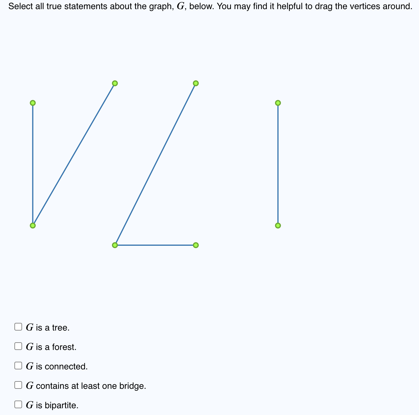 Solved Select all true statements about the graph, G, below. | Chegg.com