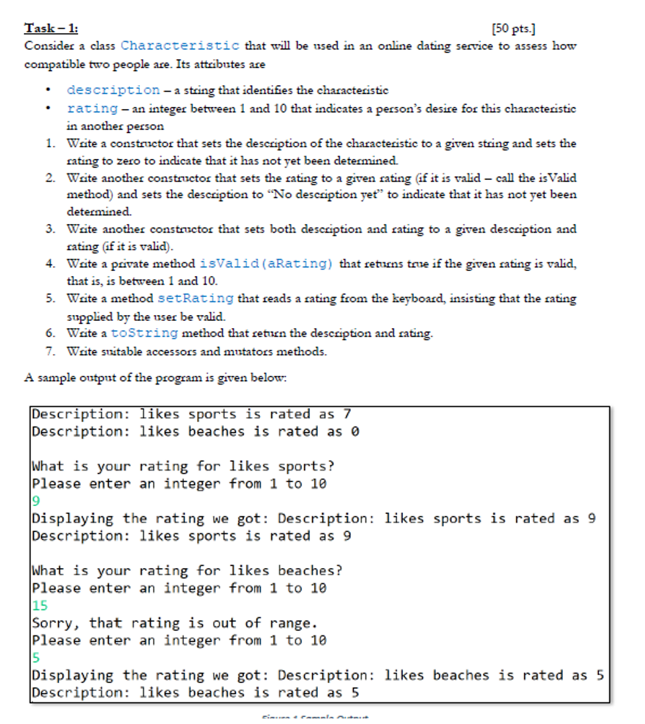 Solved Task-1: [50 pts.] Consider a class Characteristic | Chegg.com
