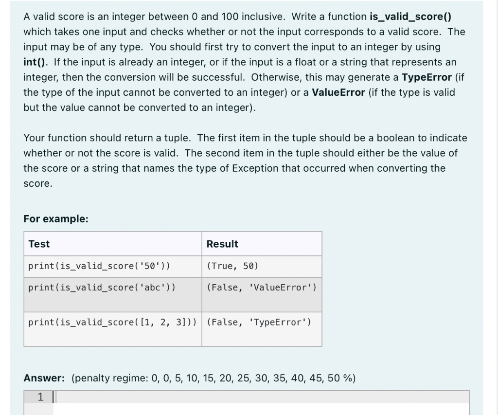 Solved A valid score is an integer between 0 and 100 | Chegg.com
