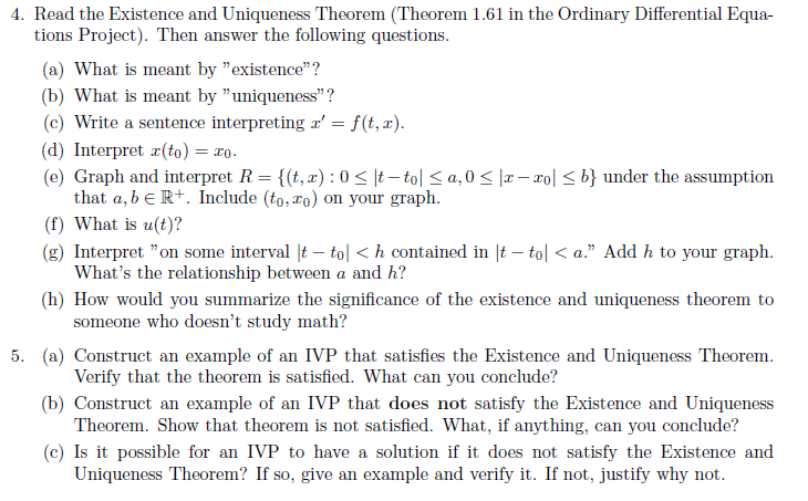 Solved 4 Read The Existence And Uniqueness Theorem Theorem