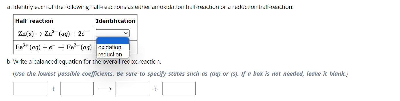 Solved a. ﻿Identify each of the following half-reactions as | Chegg.com