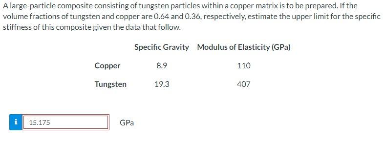 Solved A large-particle composite consisting of tungsten | Chegg.com