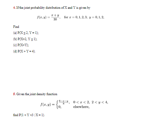 Solved 4. If the joint probability distribution of X and Y | Chegg.com