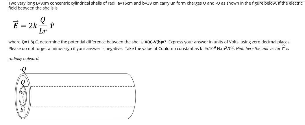 Solved Two very long L=90m concentric cylindrical shells of | Chegg.com