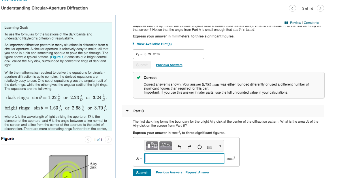 Solved Understanding Circular-Aperture Diffraction 13 of 14 | Chegg.com
