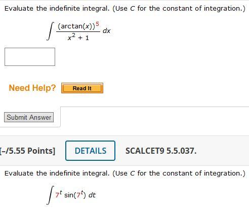Solved Evaluate the indefinite integral. (Use C for the | Chegg.com