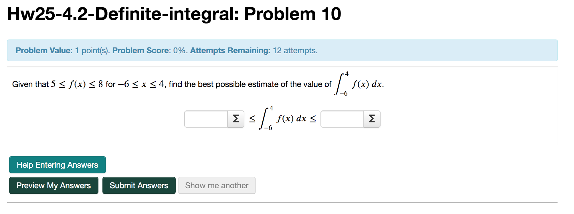 Solved Hw25-4.2-Definite-integral: Problem 9 Problem Value: | Chegg.com