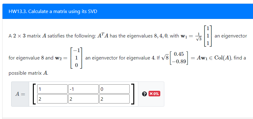 Solved HW13.3. Calculate a matrix using its SVD A matrix | Chegg.com