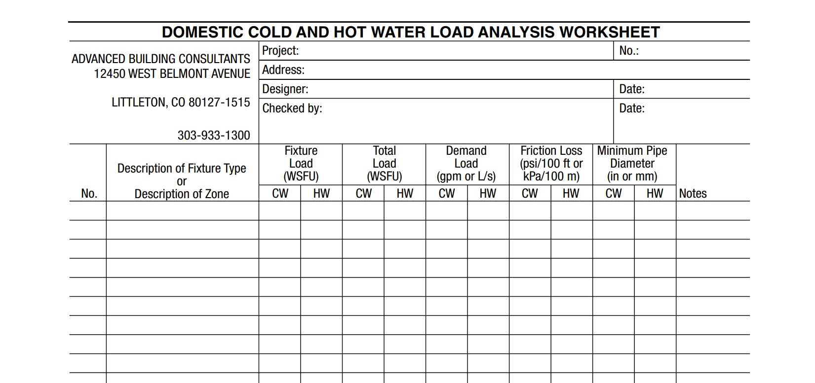 DOMESTIC COLD AND HOT WATER LOAD ANALYSIS WORKSHEET | Chegg.com