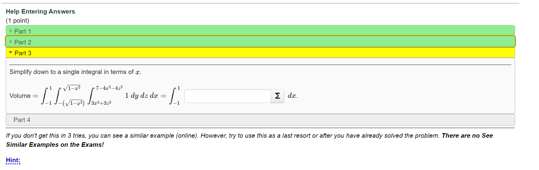Solved Help Entering Answers (1 point) Part 1 Part 2 Part | Chegg.com