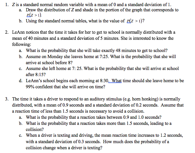Solved 1. Zis a standard normal random variable with a mean | Chegg.com Solved 1. Zis a standard normal random variable with a mean | Chegg.com