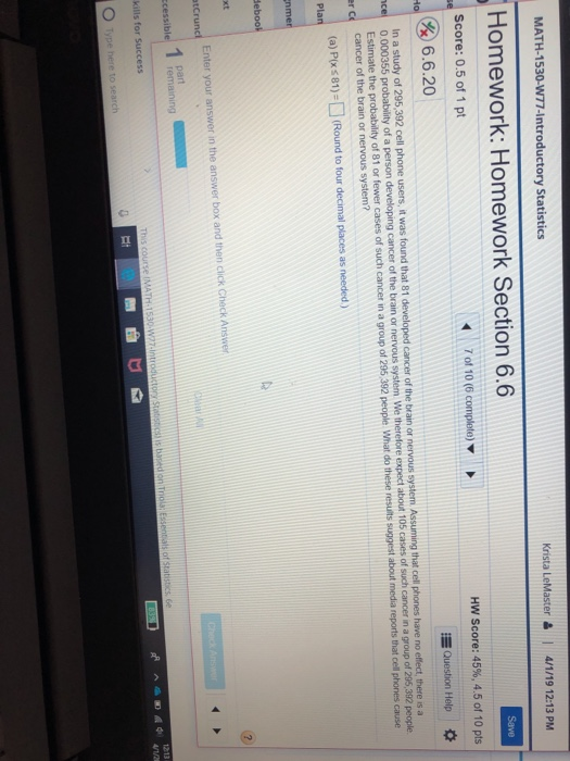 Solved MATH-1530-W77-Introductory Statistics Homework: | Chegg.com