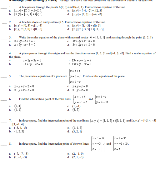 Solved I. A line passes through the points A(2, 3) and | Chegg.com