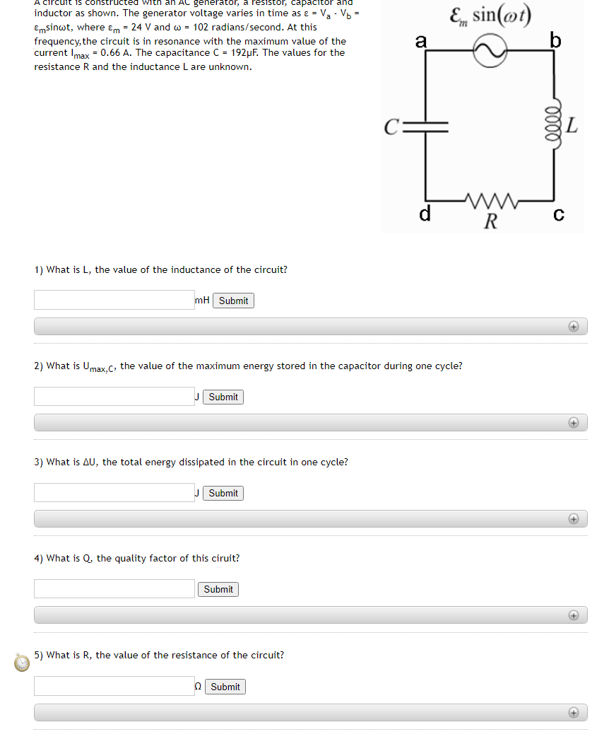 Solved A circuit is constructed with an AL generator, a | Chegg.com