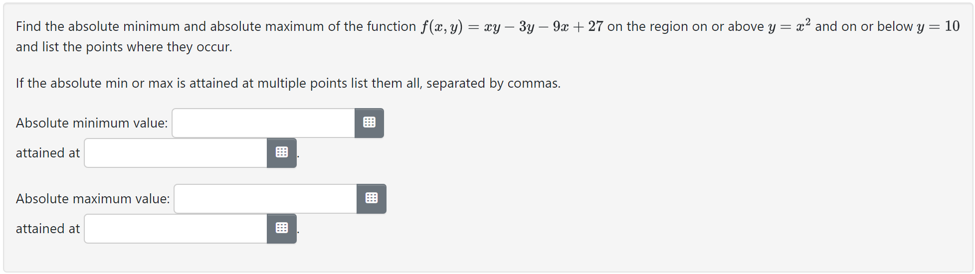 Solved Find the absolute minimum and absolute maximum of the | Chegg.com