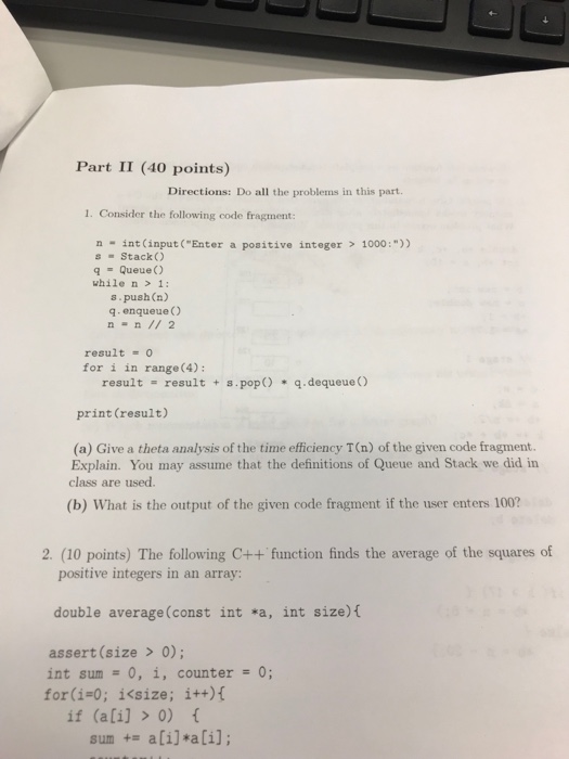 Solved Part II (40 points) Directions: Do all the problems | Chegg.com