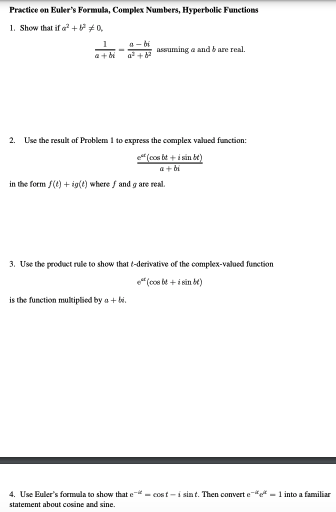 Solved Practice on Euler's Formula, Complex Numbers, | Chegg.com
